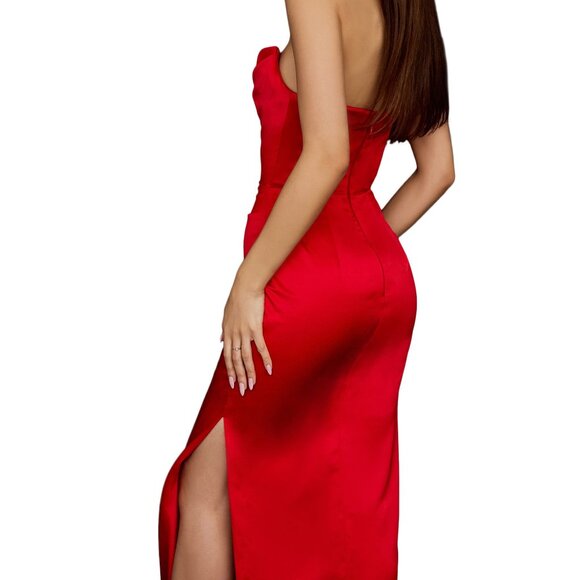 Dresses | House Of Cb Adrienne Gathered Satin Strapless Gown | Poshmark